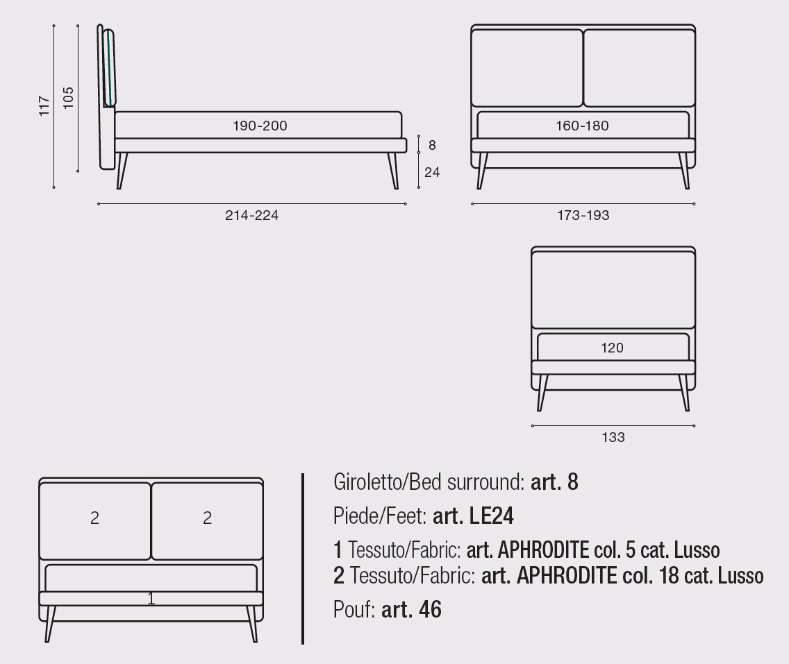 Double Bed Jasmine 24 with structural base - Stilfar Italia